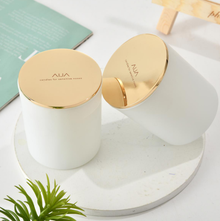 White frosted glass candle jars